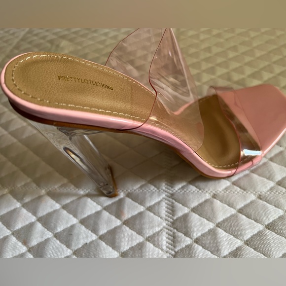 Shoes | Women Pastel Pink New Tinted Clear Pink Strapsstrapless Heel ...